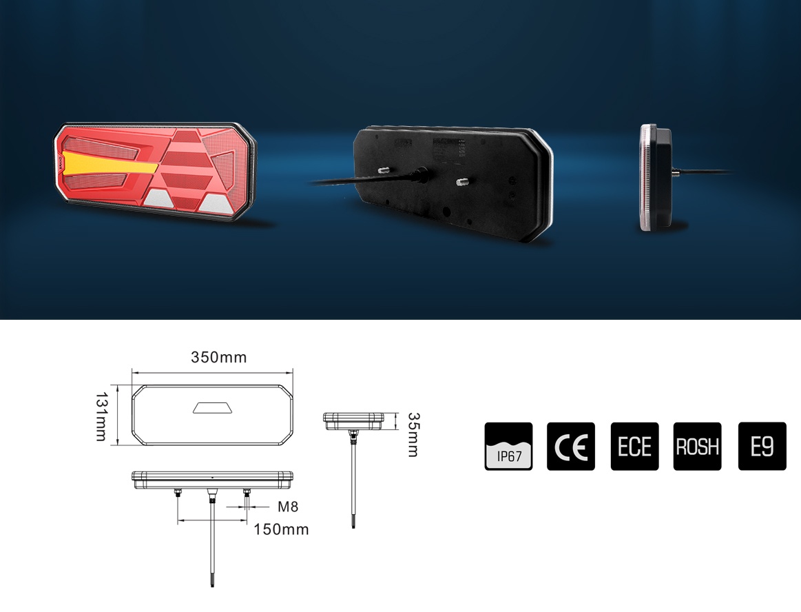 2 x LED Dynamic Indicator Light Tail Rear Lamp Trailer Truck 350mm 12v ...